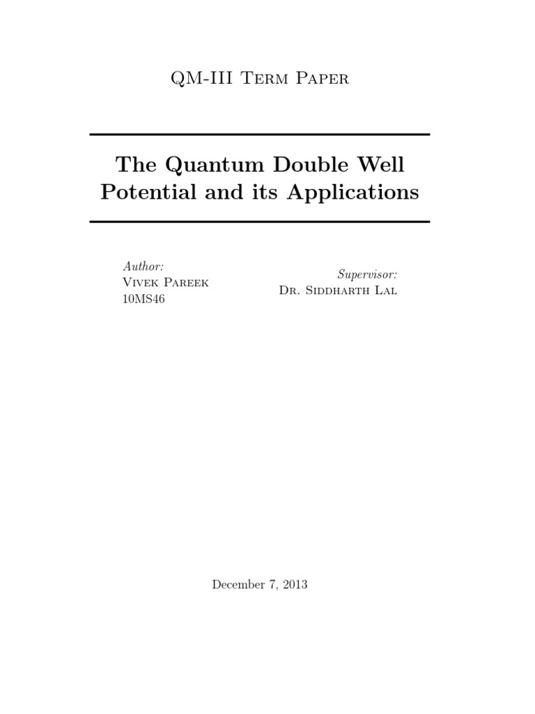 The Quantum Double Well Potential and Its Applications | PDF ...