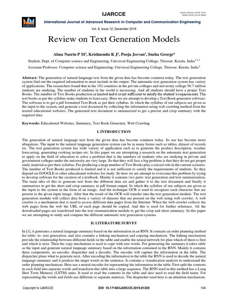 Ijarcce.2019.81220text Gen Model | PDF | Internet & Web | World Wide Web