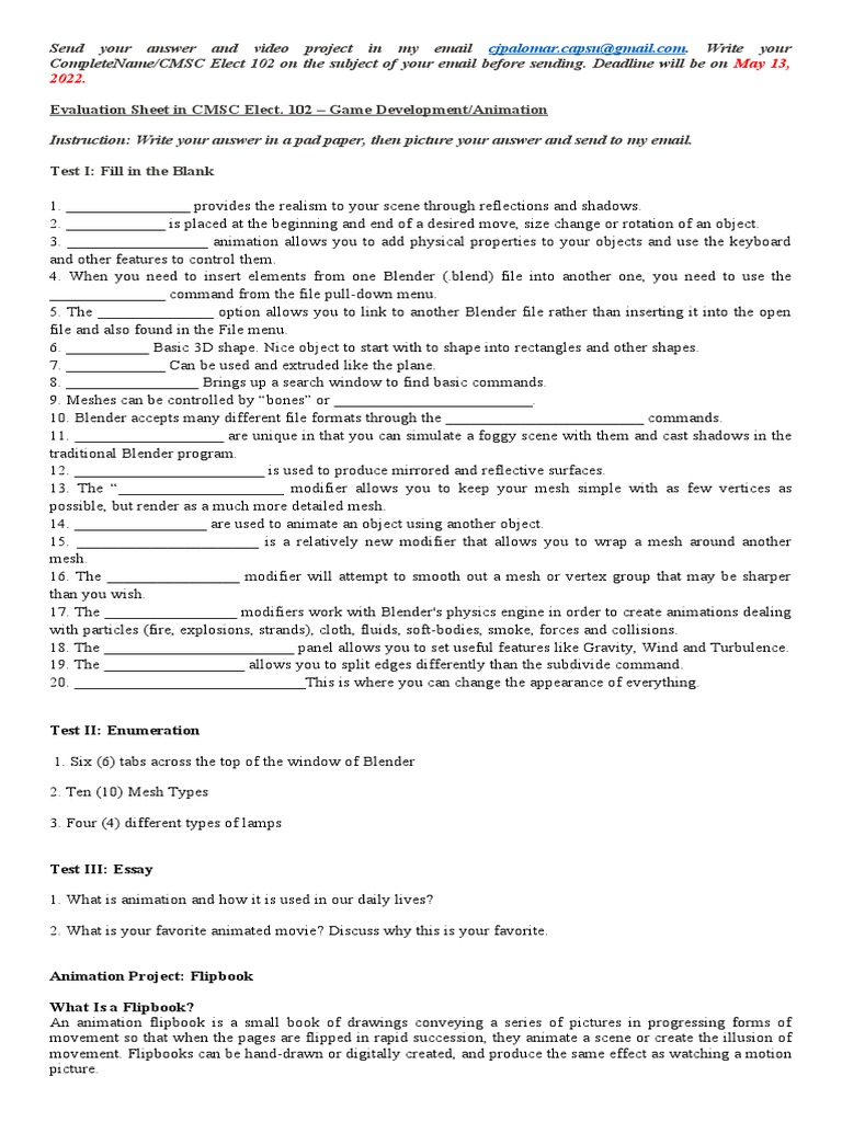Evaluation Sheet | PDF | Blender (Software) | Animation