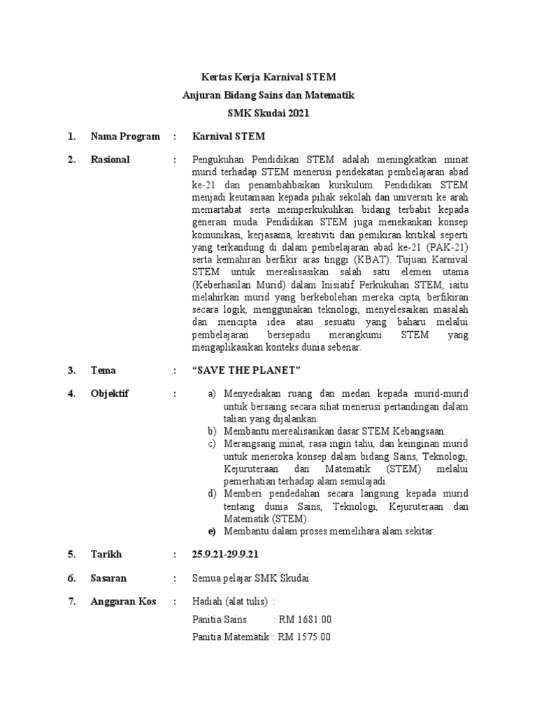 Kertas Kerja Karnival STEM 2021 | PDF | Seni
