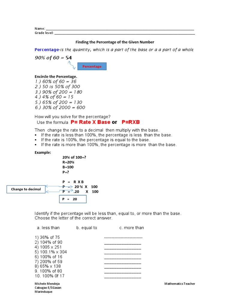 Percentage Worksheet Pdf Percentage Mathematics