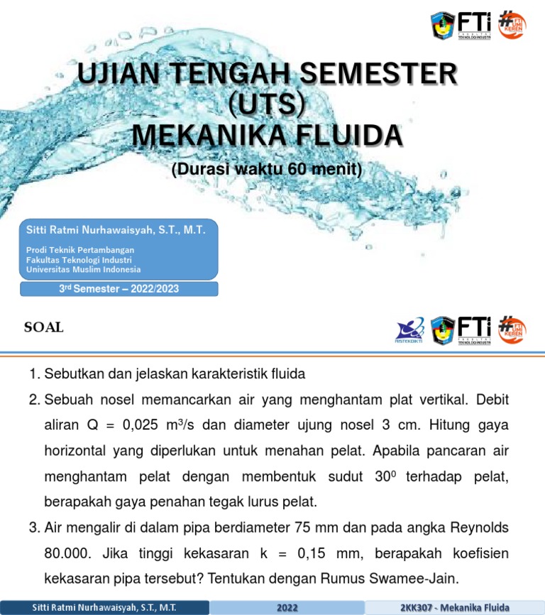 Uts Mekanika Fluida 2022-2023 | PDF