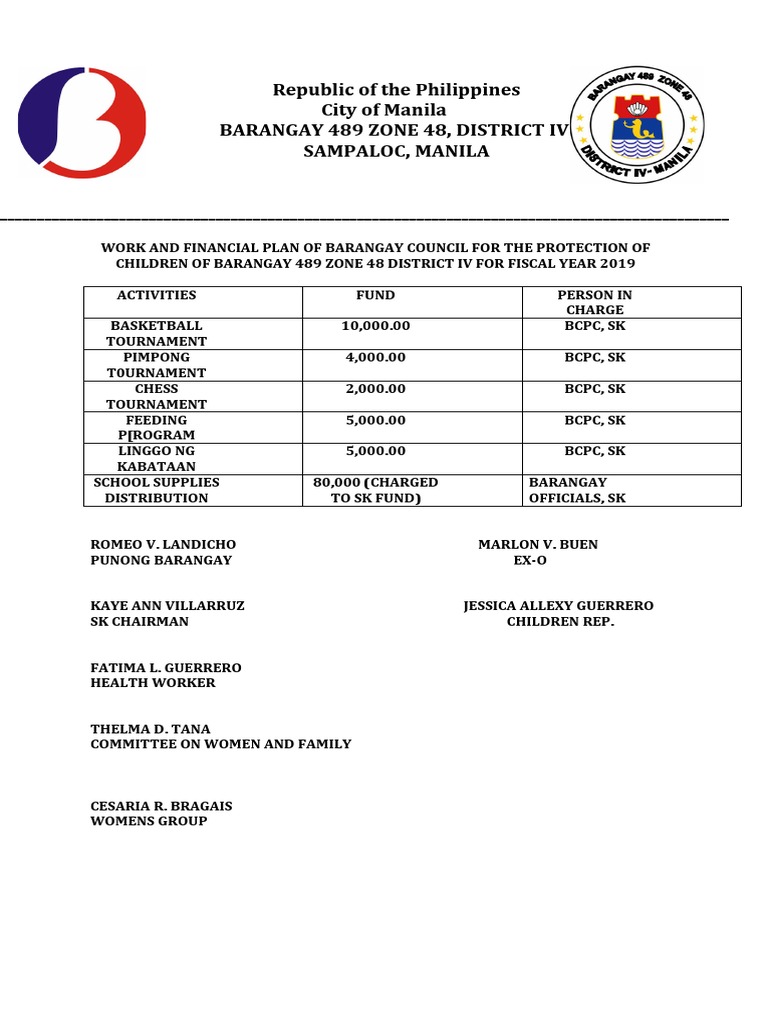 Work and Financial Plan of BCPC | PDF