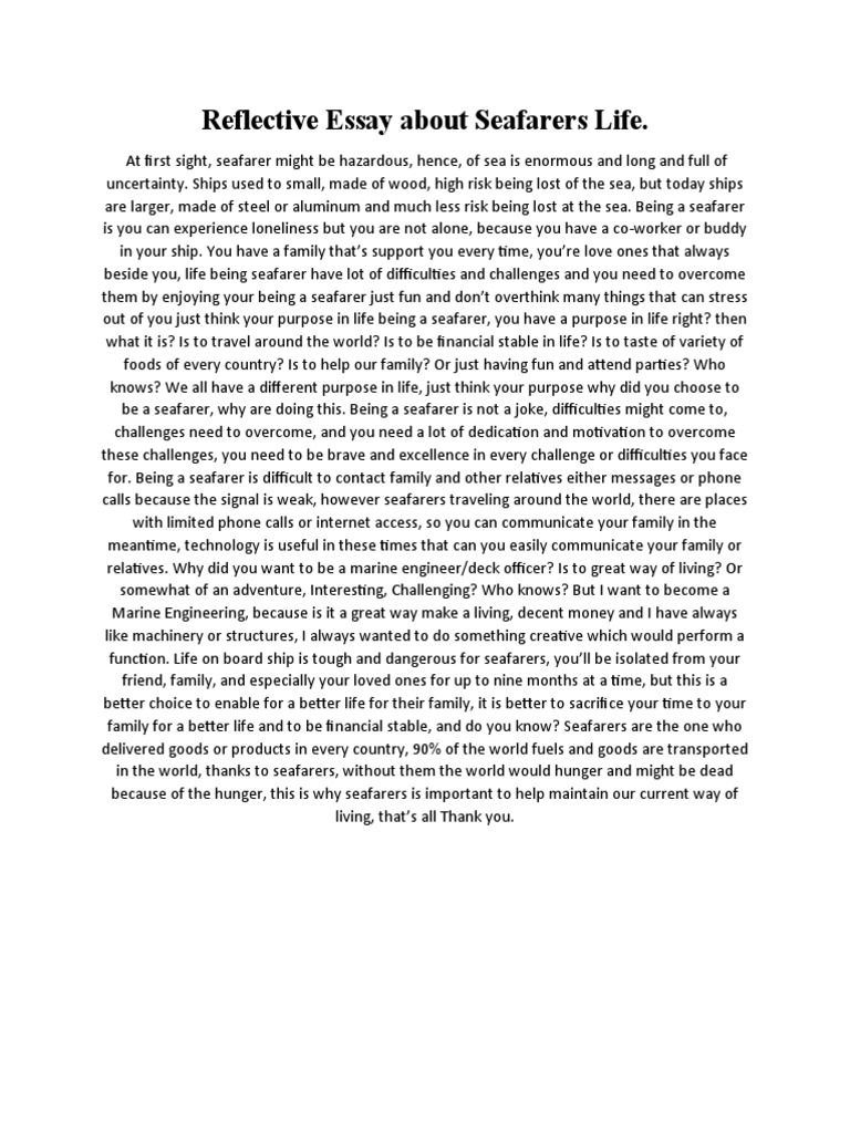 Reflective Essay About Seafarers Life | PDF | Sailor
