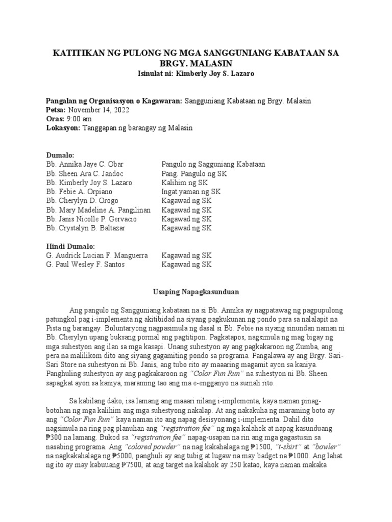 Katitikan NG Pulong | PDF