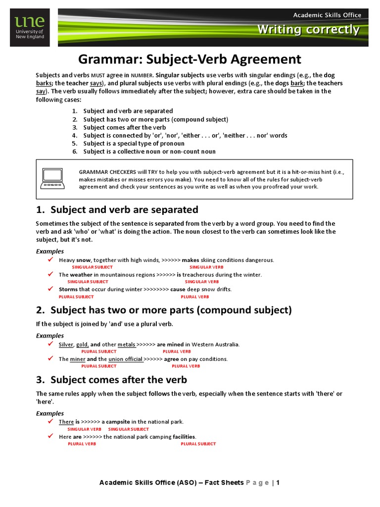 WC Grammar Subject Verb Agreement | PDF | Grammatical Number | Subject ...