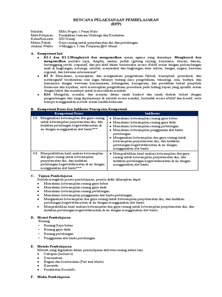 RPP 8 - Aktivitas Renang | PDF