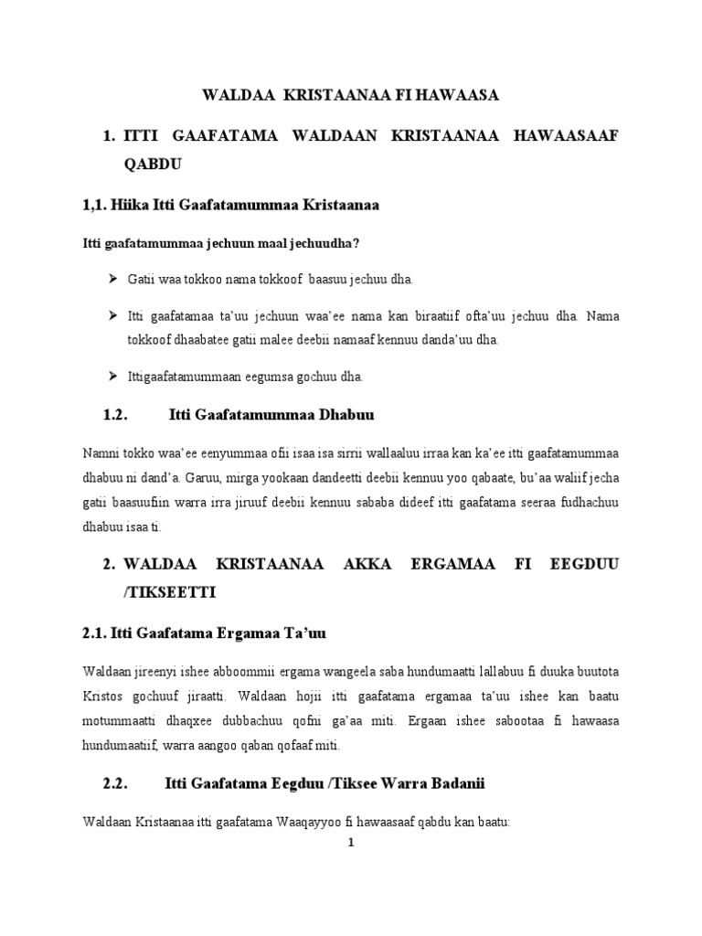 Barsiisa Waldaa Kristaanaa Fi Hawaasa | PDF