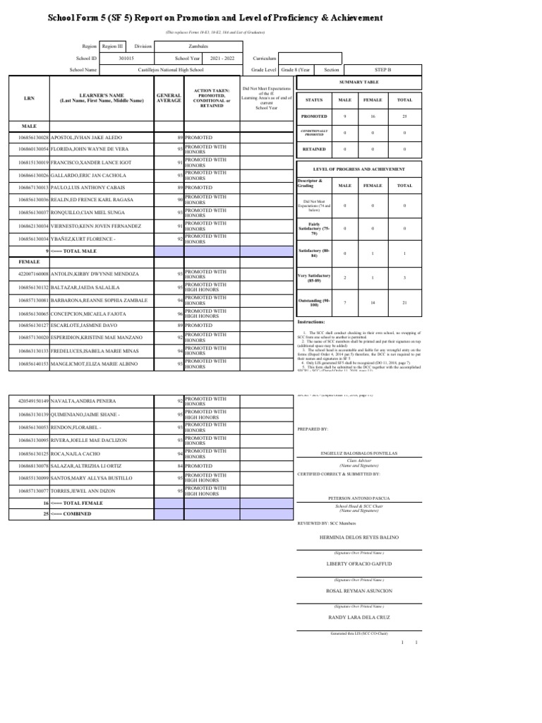 SF5 - 2021 - Grade 8 (Year II) - STEP B | PDF