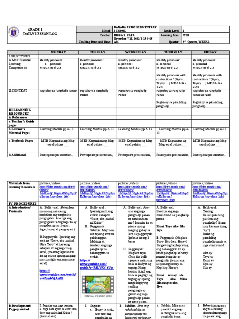 DLL - G1 Week1q2 MTB | PDF