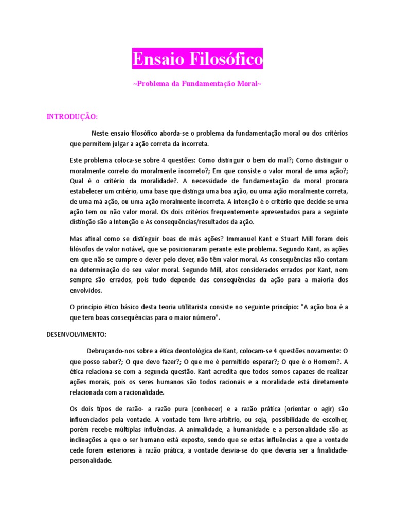 Ensaio Filosófico | PDF | Moralidade | Immanuel Kant
