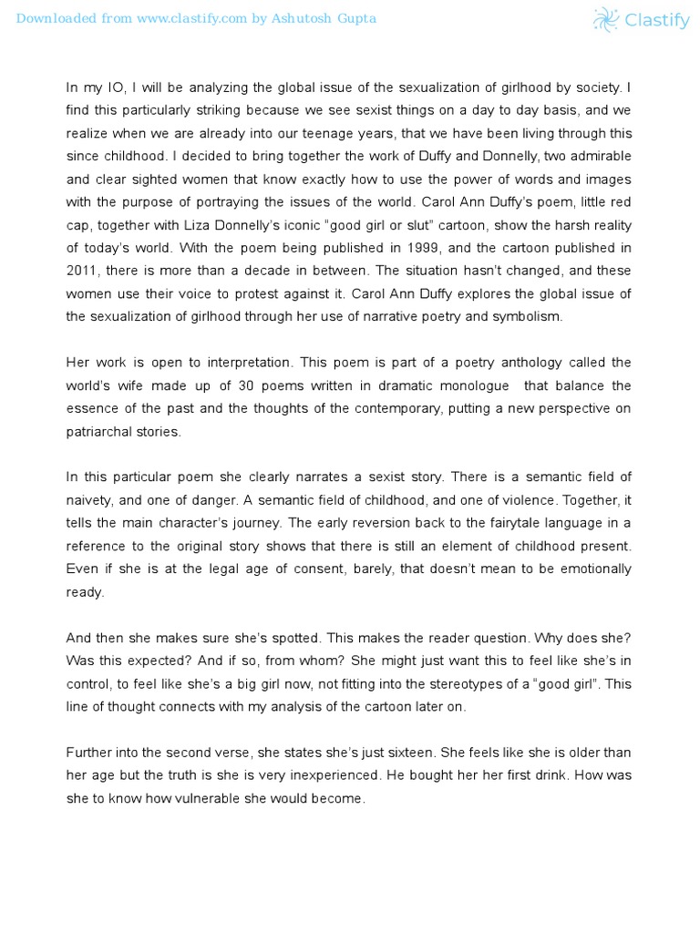 Mock IO Script - The Sexualization of Girlhood by Society | Download Free PDF | Slut | Poetry