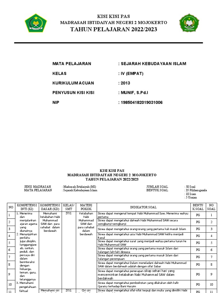 Kisi Kisi PAS Ski 4 TP 2022-2023 | PDF