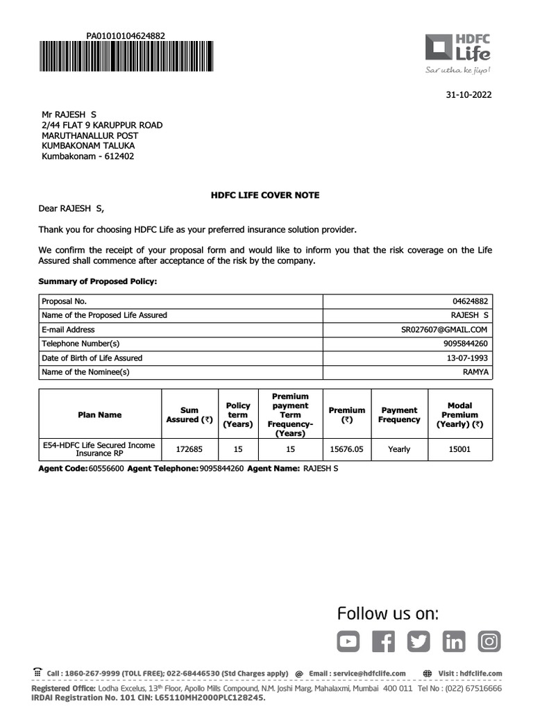 Covernote SA895634 1667212040025 | Download Free PDF | Insurance ...