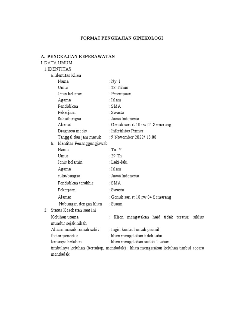 Pengkajian Ginekologi: Infertilitas Primer | PDF
