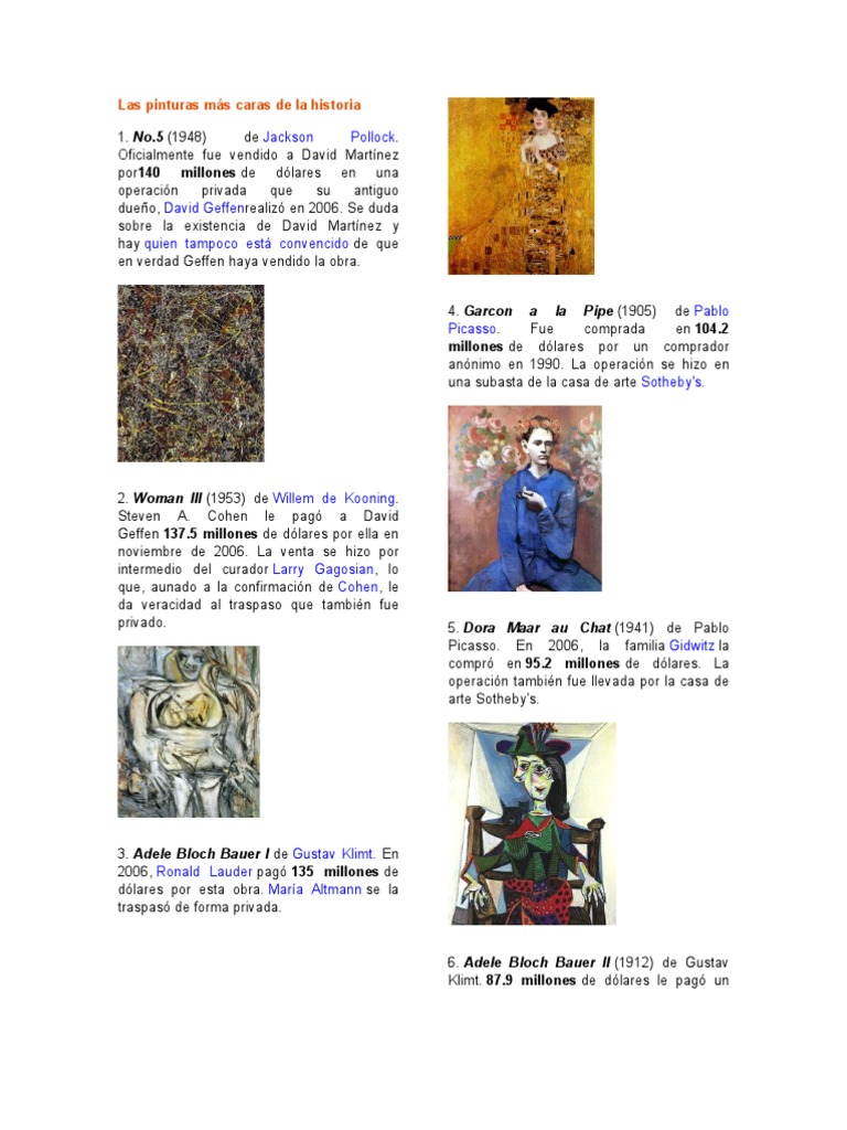 Las Pinturas Más Caras de la Historia | PDF | Christie's | Pinturas