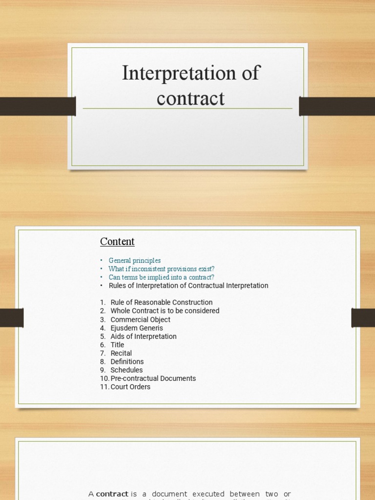 A Guide to Interpreting Contracts: Principles, Ambiguities, and Implied Terms | PDF | Statutory ...
