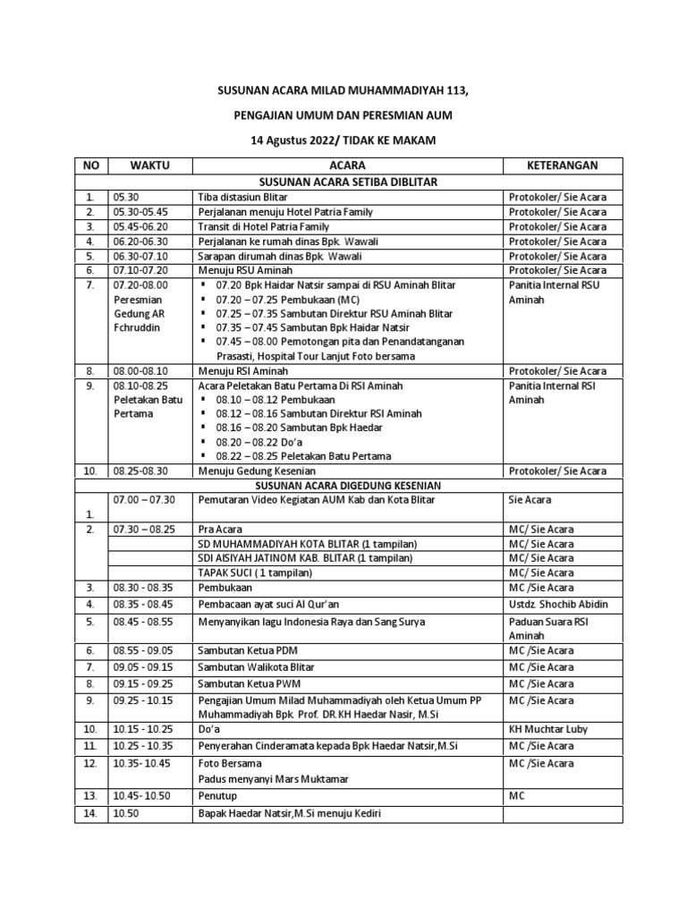 Susunan Acara Milad 113 | PDF