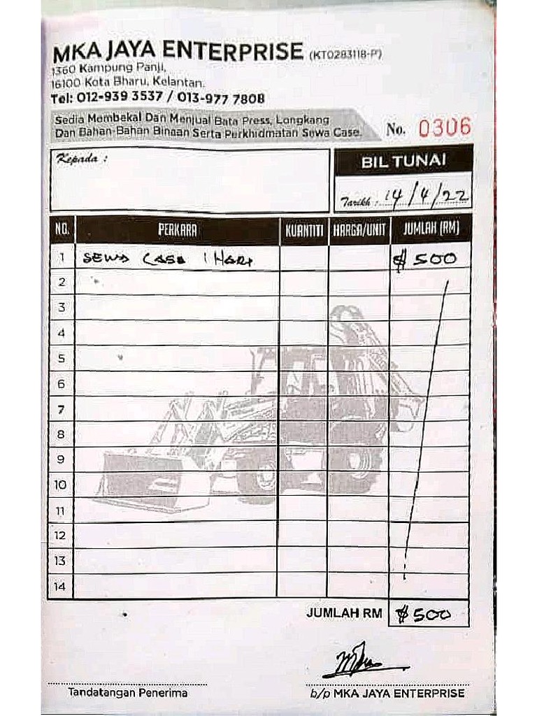 Resit Sewa Backhoe 14.4 | PDF
