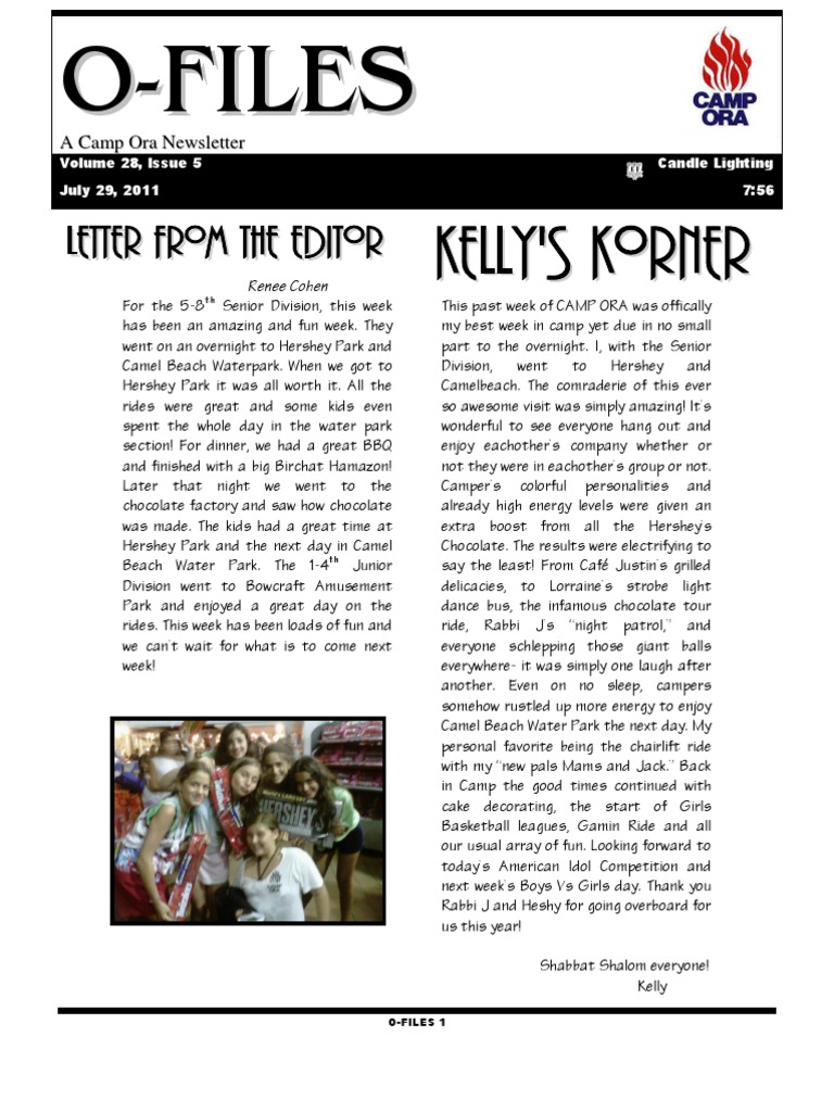 Camp Ora Weekly Newsletter Highlights | PDF