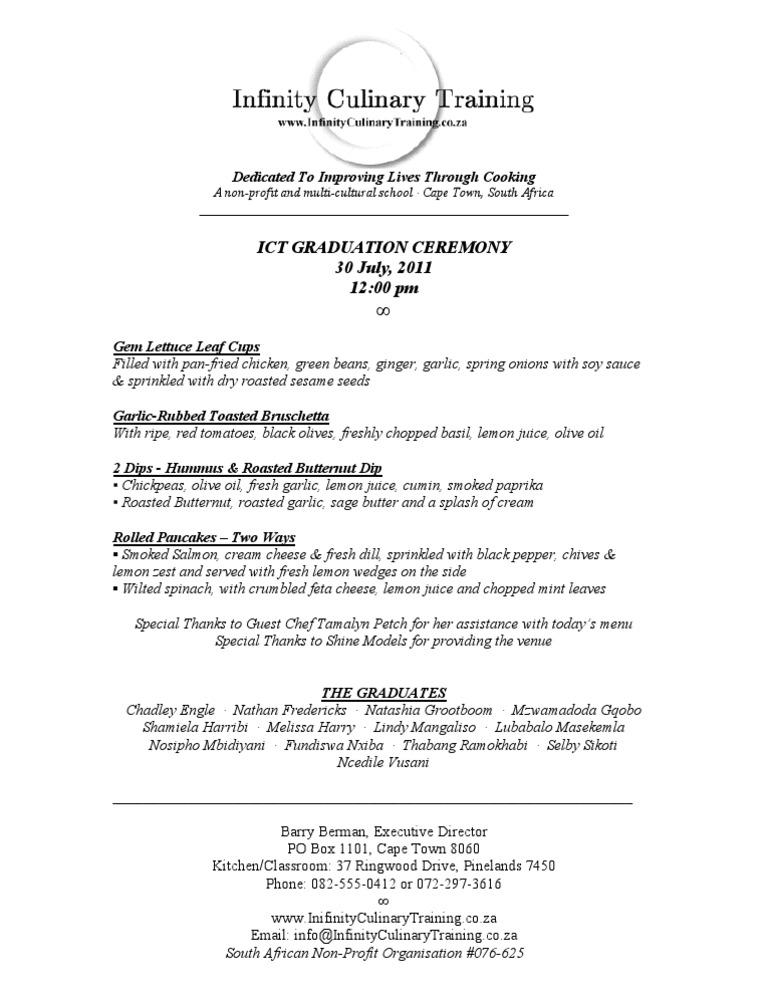 Culinary Graduation Ceremony Menu | PDF