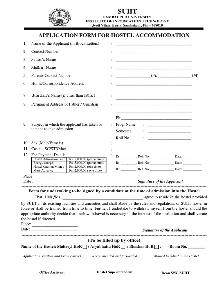 SUIIT Hostel Application Form | PDF | Justice | Crime & Violence