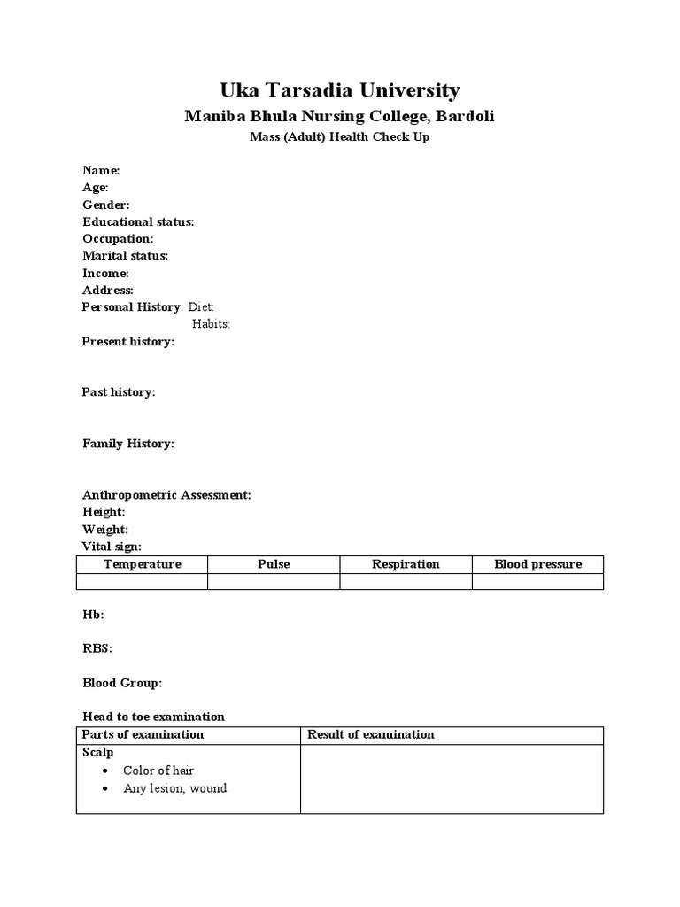 Adult Health Perfoma | PDF | Wellness