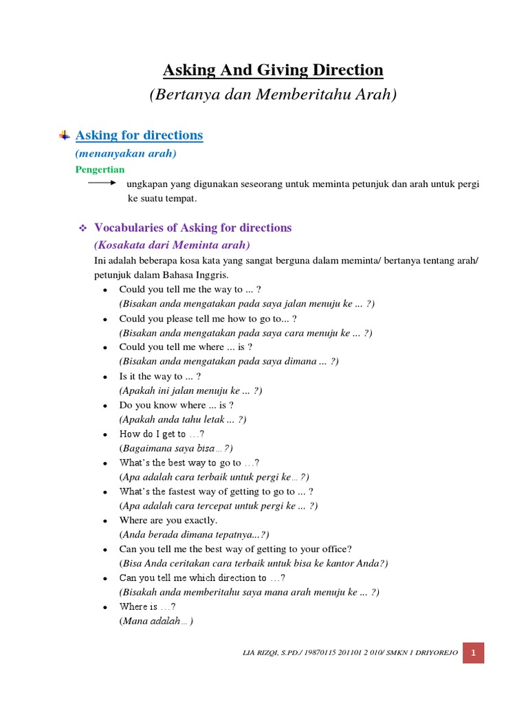 Materi Asking and Giving Direction | PDF | Seni & Disiplin Bahasa