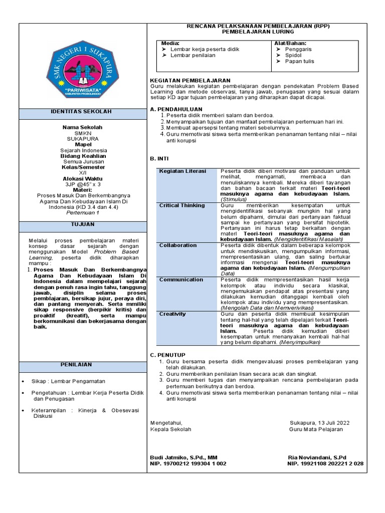 3 RPP Proses Masuknya Islam Di Indonesia | PDF | Karier & Perkembangan