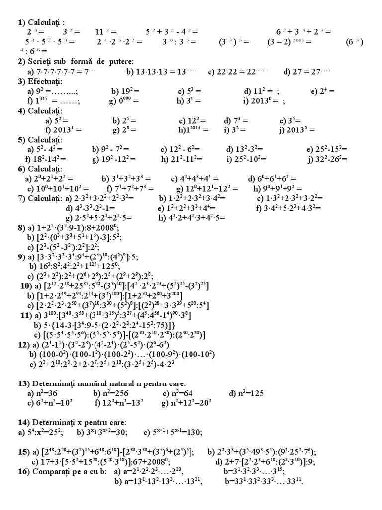 Fisa de Lucru Puteri | PDF
