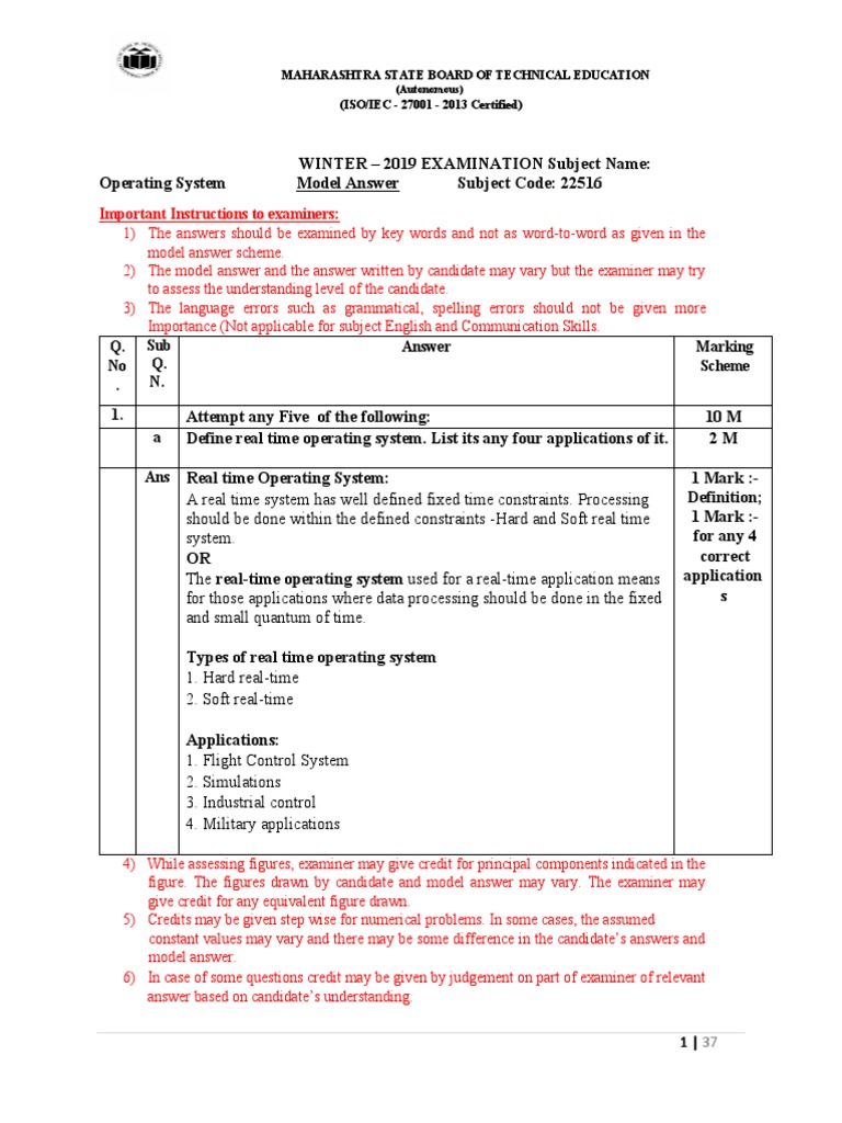 Important Instructions To Examiners:: Q. No - Sub Q. N. Answer Marking ...