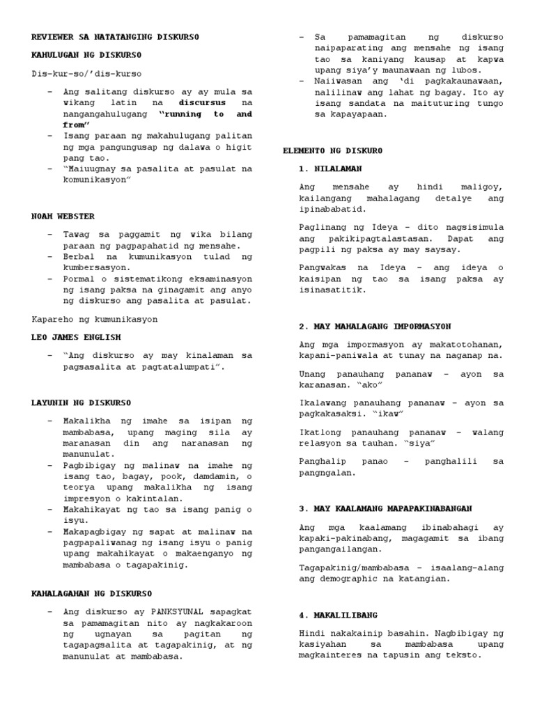 Reviewer Sa Natatanging Diskurso | PDF