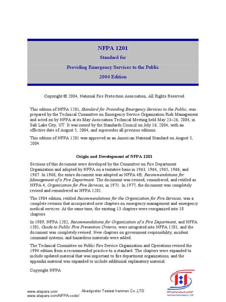 Nfpa 1201 2004 | PDF | New York City Fire Department | Emergency
