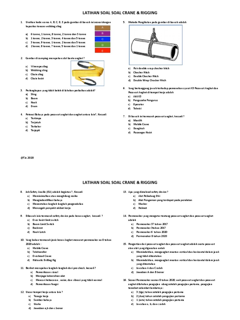 Jawaban Soal Latihan Rigger Crane | PDF