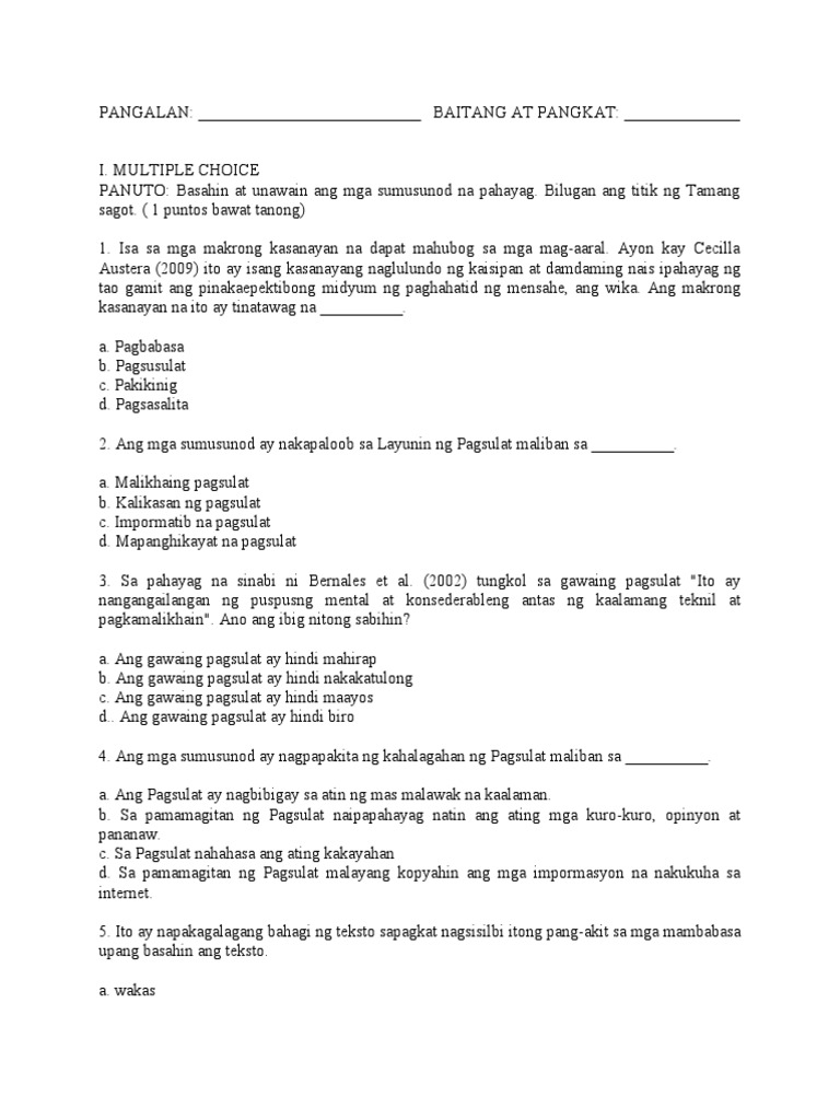 TOS Questionnaire Editedtypo | PDF