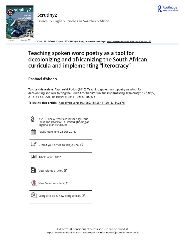 Teaching Spoken Word Poetry As A Tool For Decolonizing and Africanizing ...