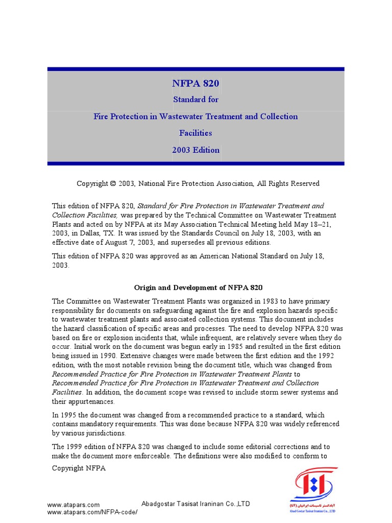 Nfpa 820 2003 | PDF | Sanitary Sewer | Sewage Treatment