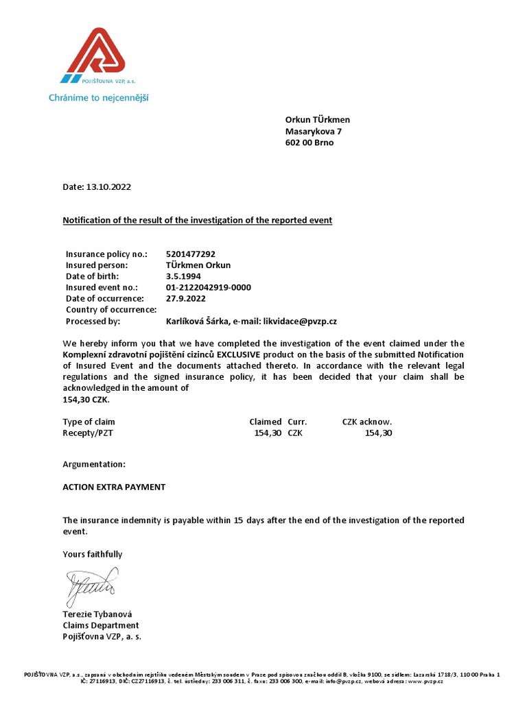 Insurance Claim Result Notification | PDF