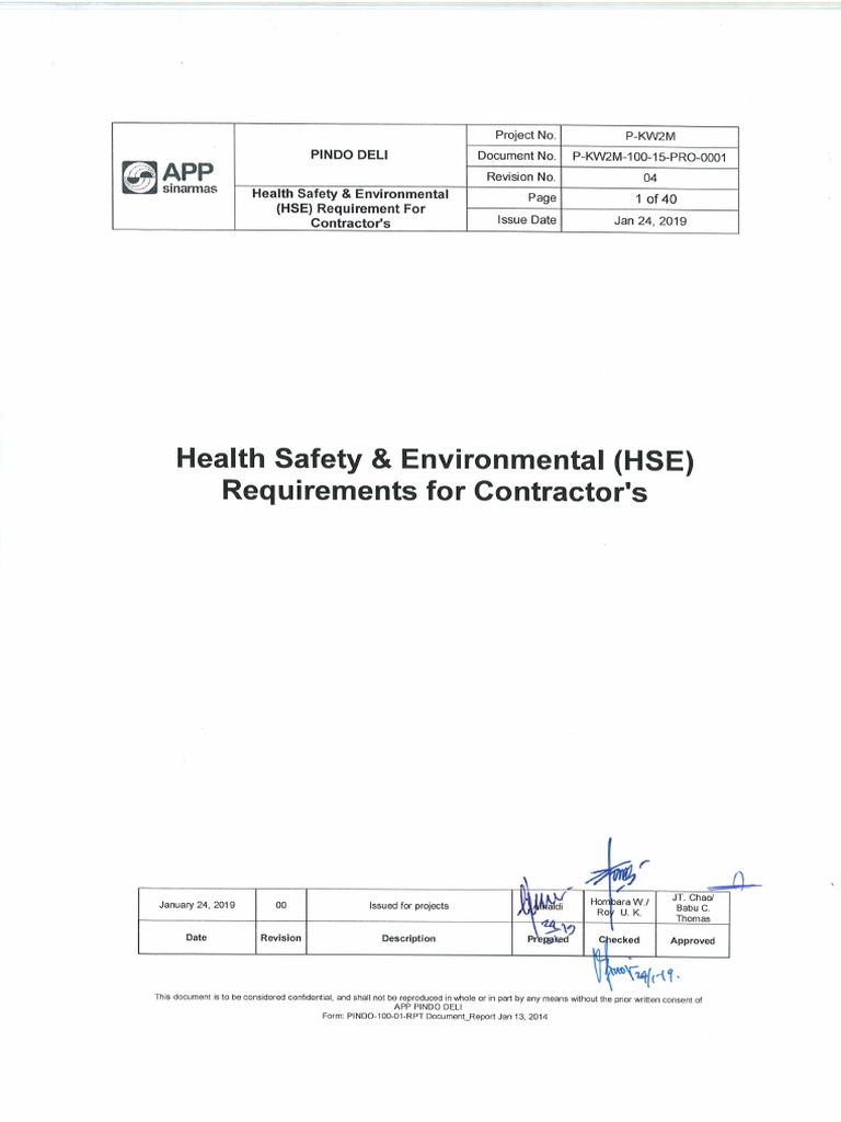 ANNEX IV - Appendix 1 - HSE Requirement For Contractors - PINDO | PDF