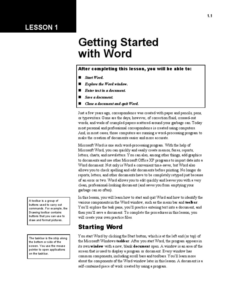 Word Processing Lesson 01 | Download Free PDF | Window (Computing ...