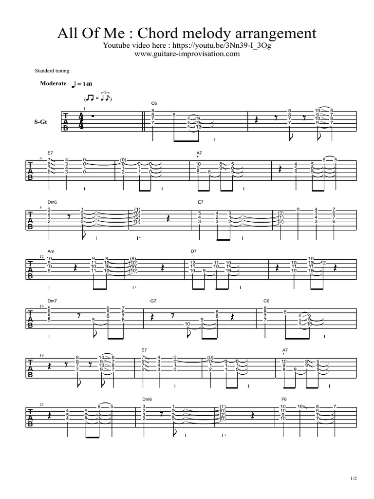 All Of Me Guitar Chord Melody | PDF | Music Theory | Elements Of Music