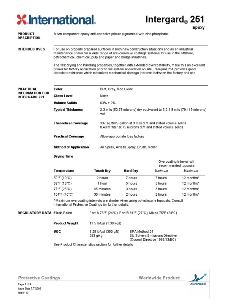 Primer - Intergard 251 - TDS | PDF | Epoxy | Paint