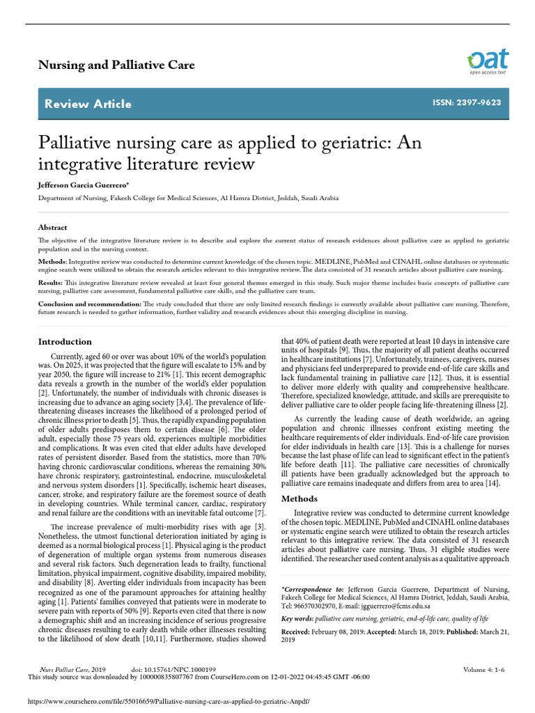 Palliative Nursing Care As Applied To Geriatric An PDF | PDF | Palliative Care | Terminal Illness