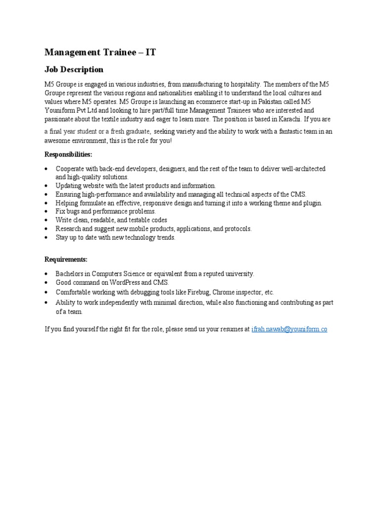 Management Trainee - IT | PDF