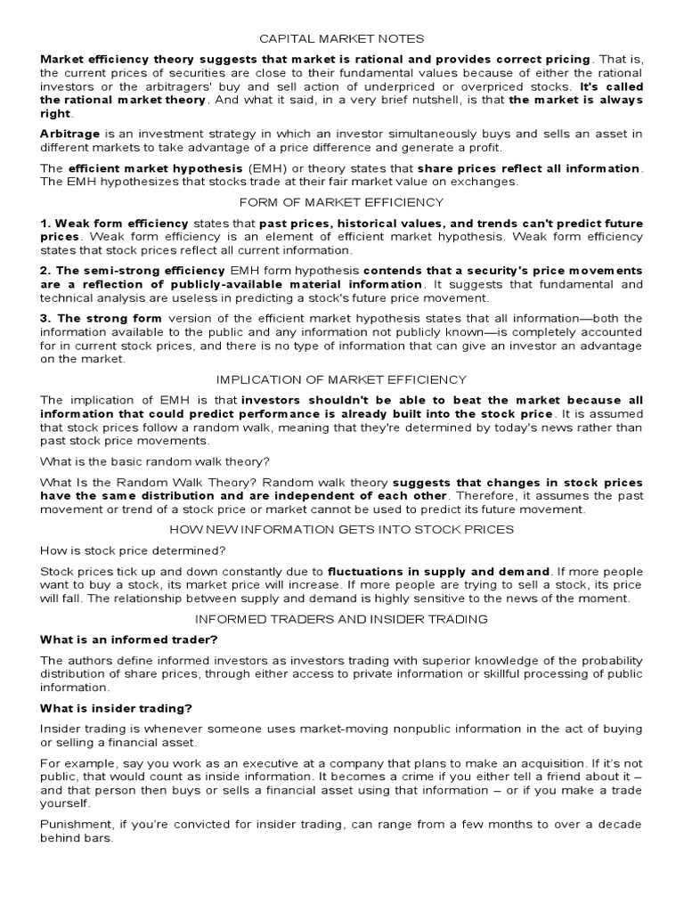 Capital Market Notes | PDF | Efficient Market Hypothesis | Insider Trading