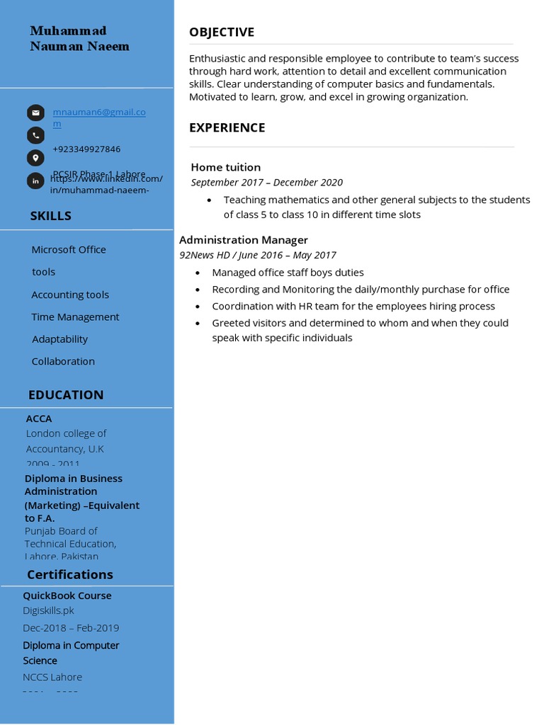 Nauman CV | PDF | Career & Growth