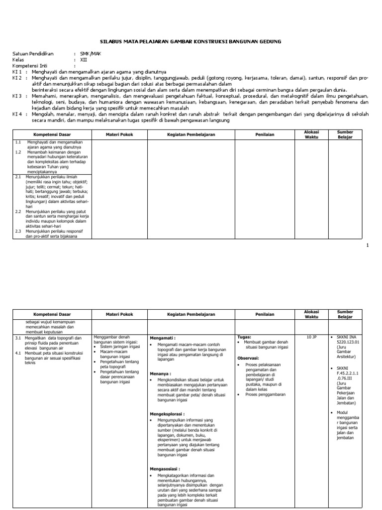 Silabus Gambar Konstruksi Bangunan Gedung | PDF