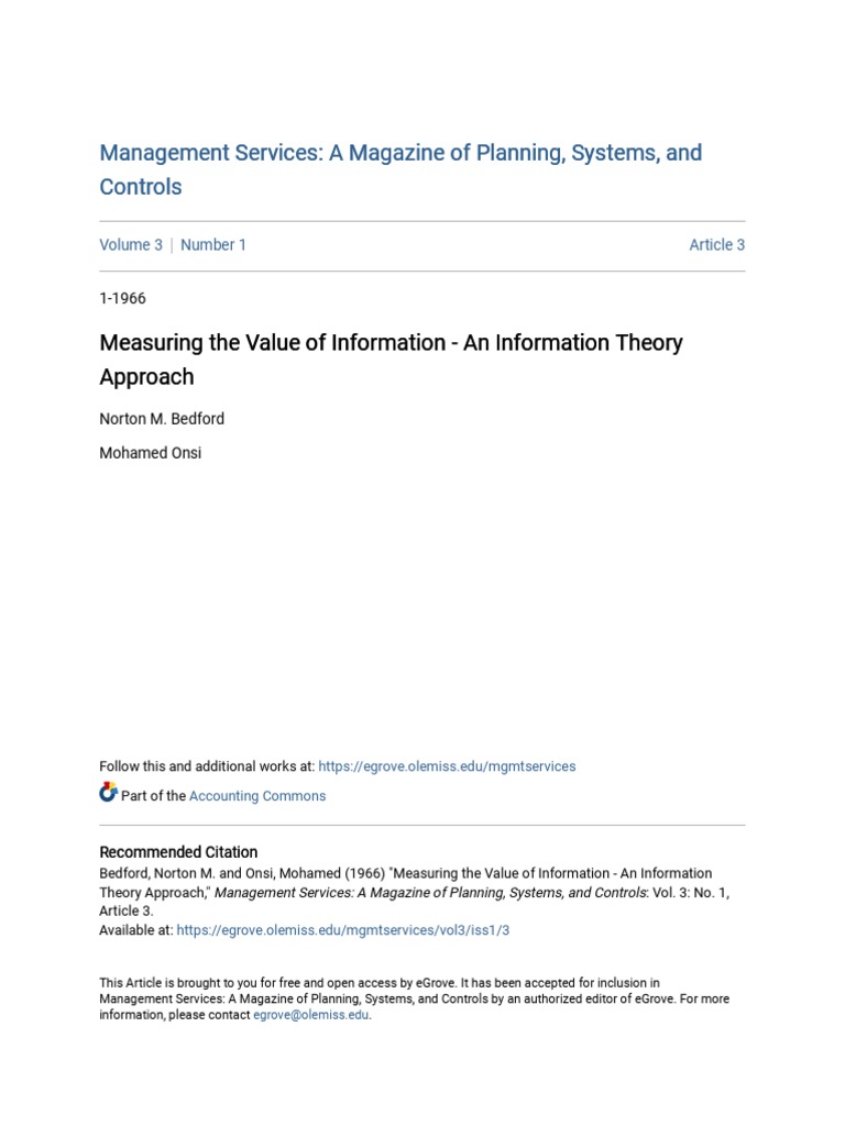 Measuring The Value of Information - An Information Theory Approach | PDF | Information ...