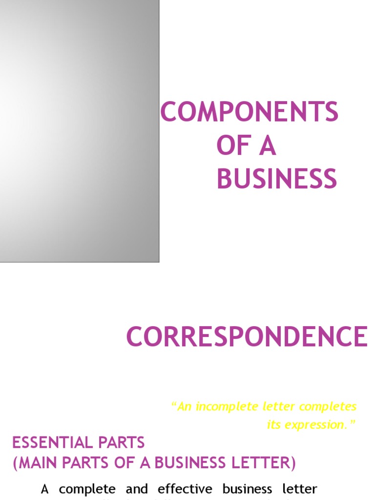 Essential Components of Business Letters | PDF | Writing | Linguistics