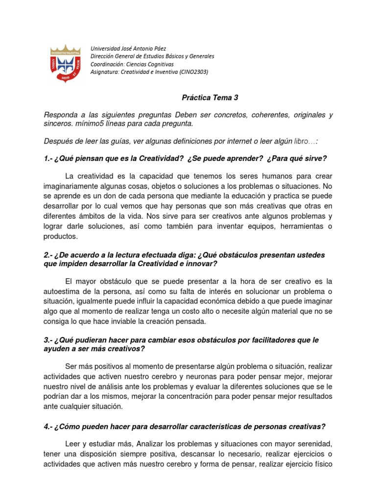 GERARDO SEQUERA. Práctica 3.tema 3.creatividad. | PDF | Creatividad | Ciencia cognitiva